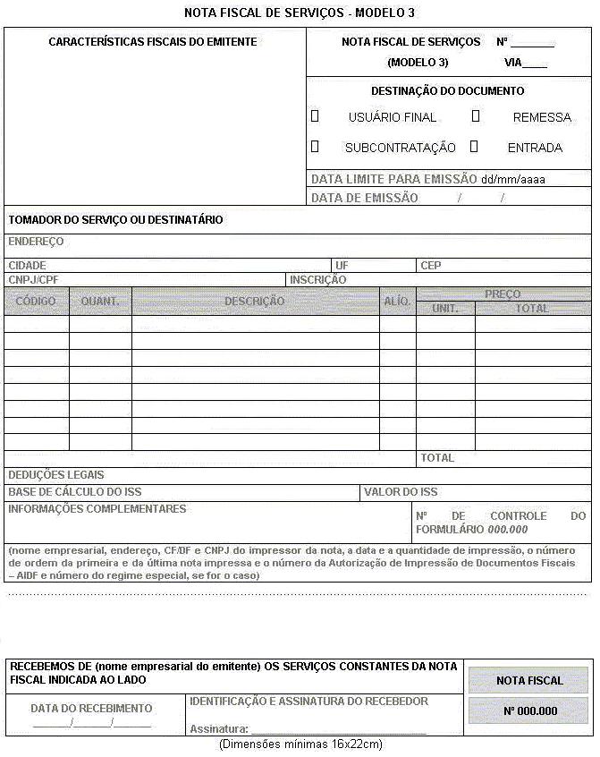 Brasília/DF - ISS - Nota Fiscal de Serviços - Modelo (Comentário ...