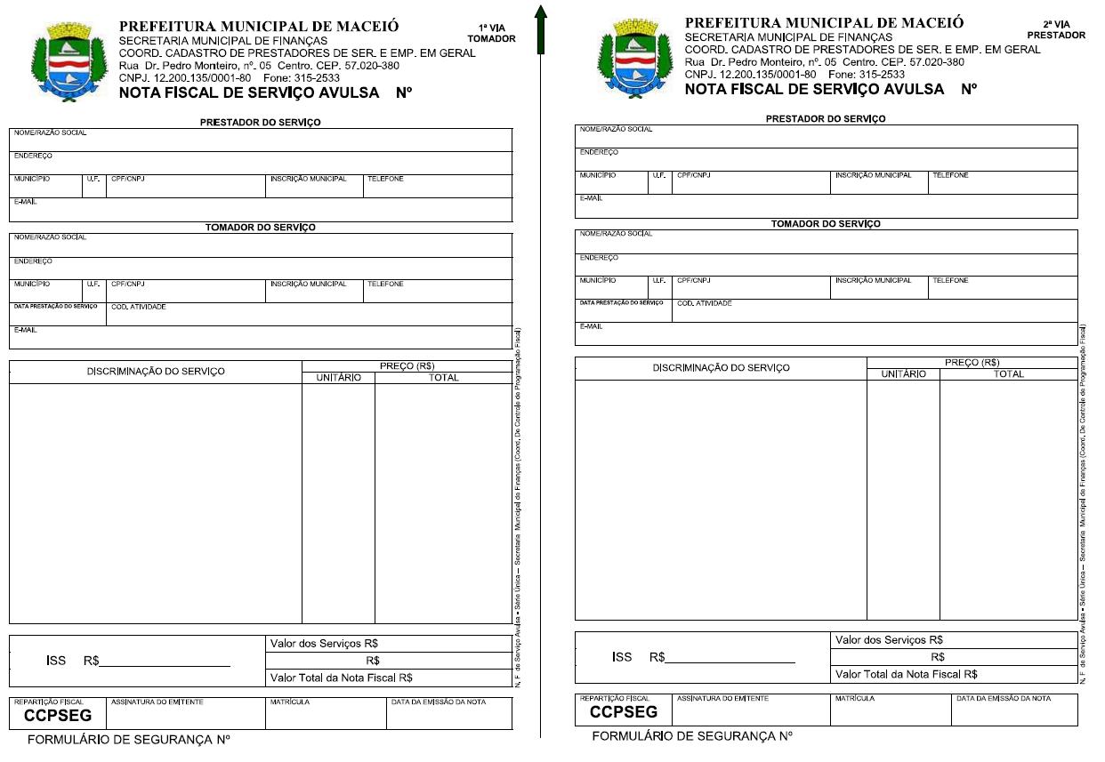Maceió/AL - ISS - Nota Fiscal de Serviço Avulsa - Modelo (Comentário ...