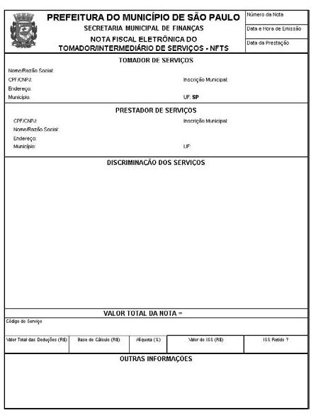 São Paulo/SP - ISS - Nota Fiscal Eletrônica do Tomador/Intermediário de ...
