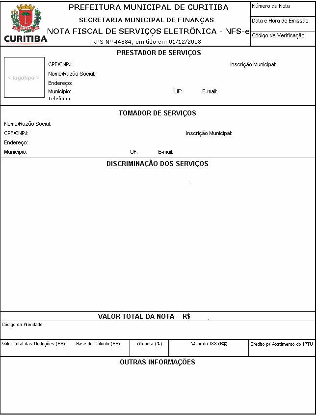 Curitiba/PR - ISS - Nota Fiscal de Serviços Eletrônica - Modelo ...