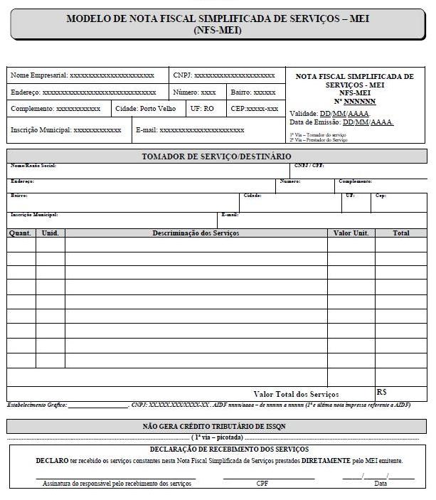 Porto Velho/RO - ISS - Nota Fiscal Simplificada de Serviços - MEI ...